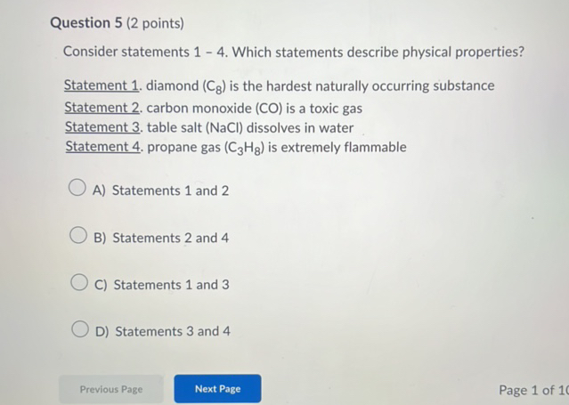 Consider statements 1 4 Which statements describe physical properties ...