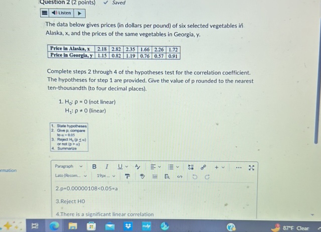 Question 2 (2 points) Saved Usten The data | StudyX