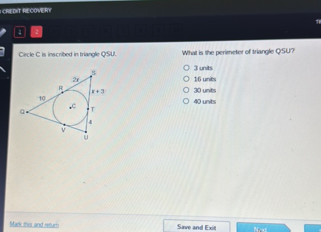 CREDIT RECOVERY 1 2 Circle C is inscribed | StudyX