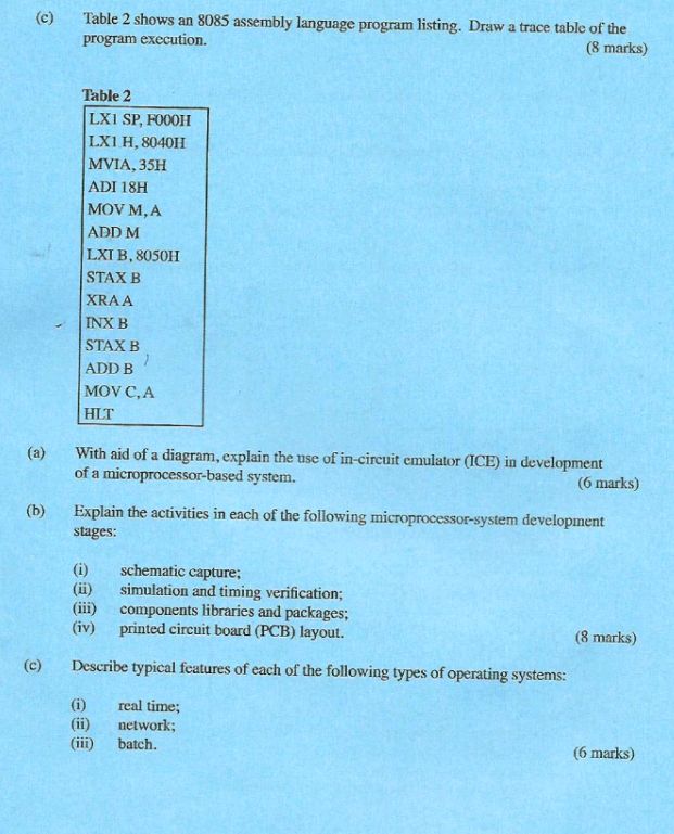 (c) Table 2 shows an 8085 assembly language | StudyX