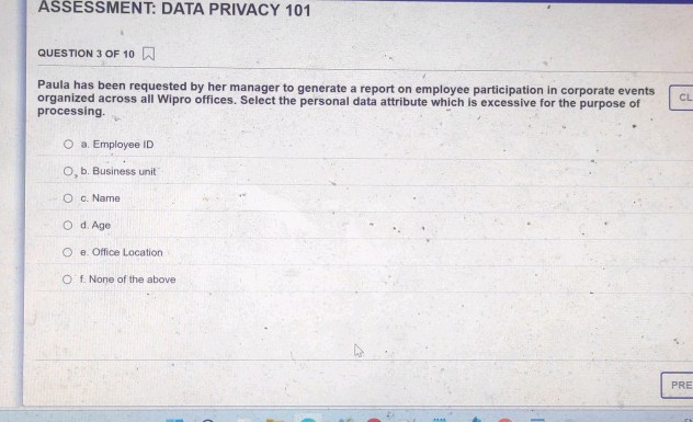 ASSESSMENT DATA PRIVACY 101 QUESTION 3 OF | StudyX