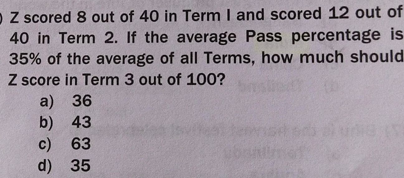 Z scored 8 out of 40 in Term I and scored 12