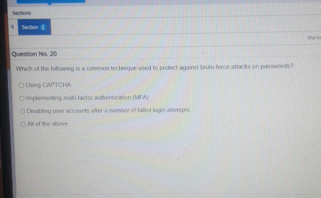 Sections Section i Mark Question No 20 | StudyX