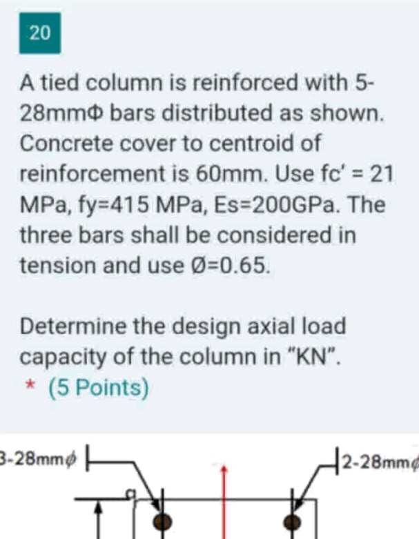 20 A tied column is reinforced with 5 28 mm