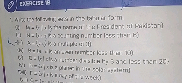 EXERCISETB 1 Write the following sets in | StudyX