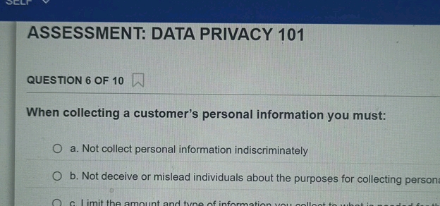 ASSESSMENT DATA PRIVACY 101 QUESTION 6 OF | StudyX