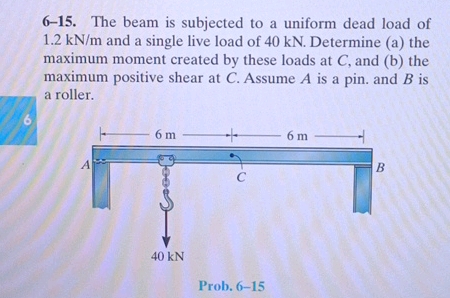 6-15 The beam is subjected to a uniform | StudyX