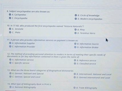 9 Subject encyclopedias are also known as A | StudyX