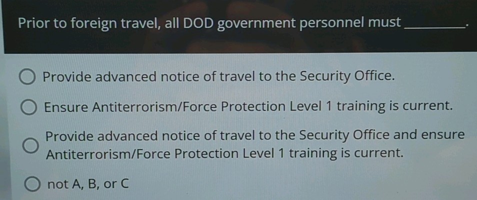 Prior to foreign travel all DOD government | StudyX