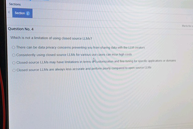Sections Section 1 Question No 4 Marls for | StudyX
