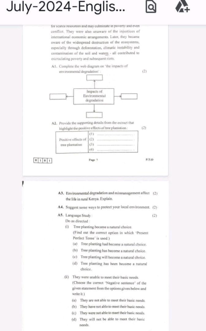 A3 Environmental degradation and mismanagement affect the life in rural Kenya Explain A4 Suggest ...
