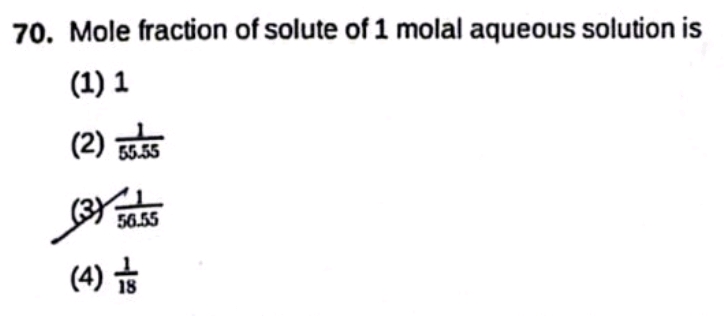 70 Mole fraction of solute of 1 molal | StudyX