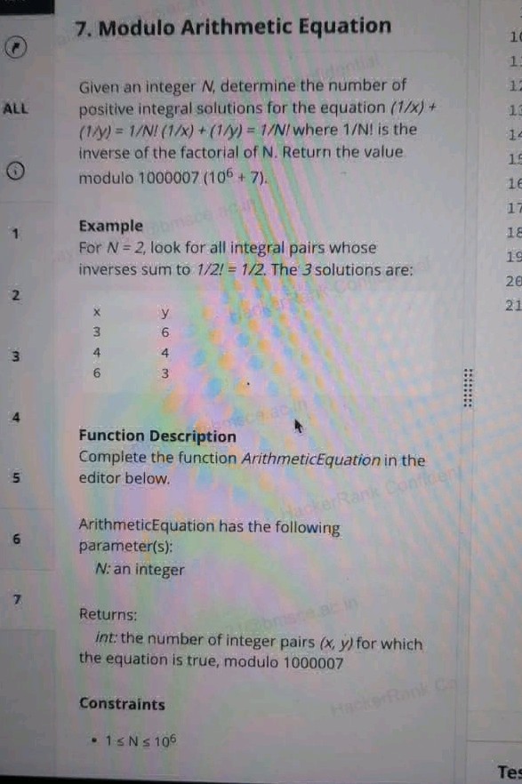 7 Modulo Arithmetic Equation Given an | StudyX