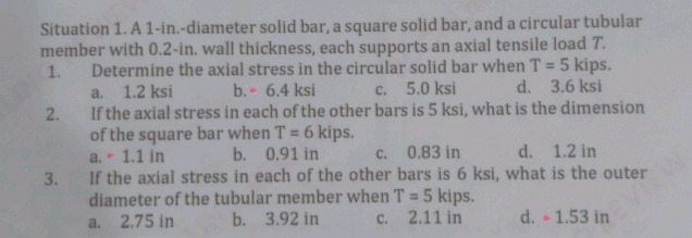 Situation 1 A 1-in-diameter solid bar a | StudyX