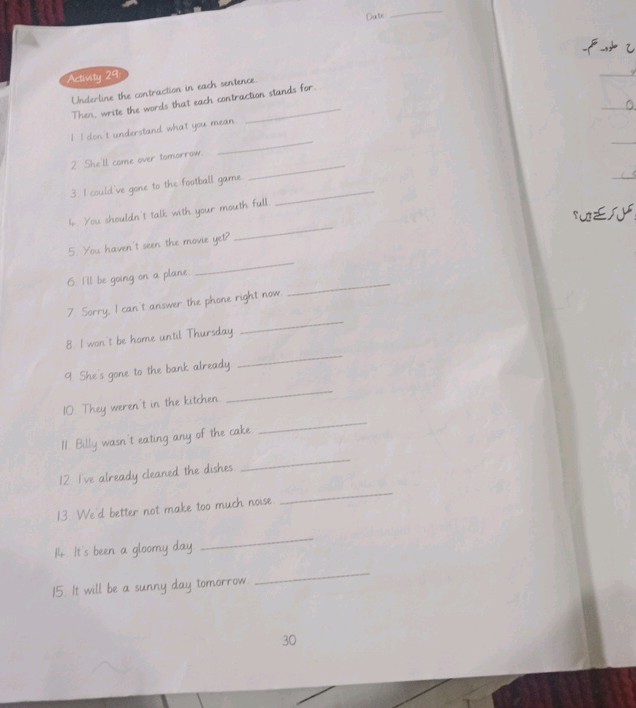 Date Aetivity 29 Underline the contraction | StudyX