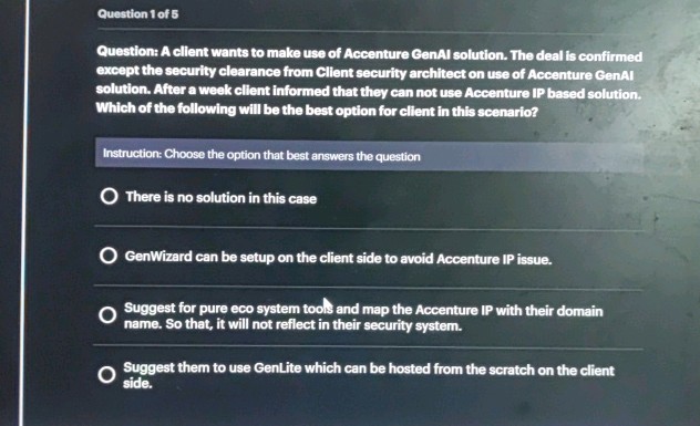 Question 1 of 5 Question A cllent wants to | StudyX