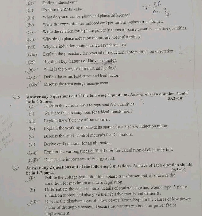 (i) Define induced emf (ii) Explain the RMS | StudyX