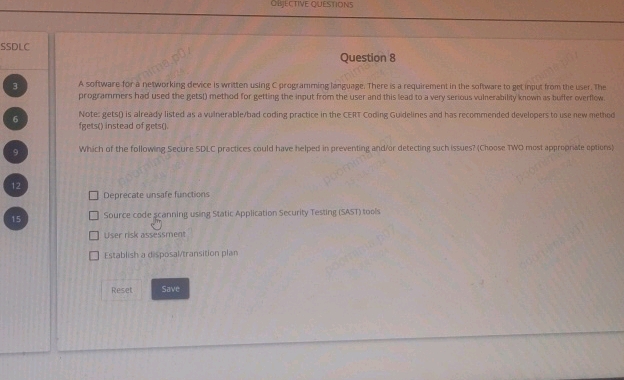 OBJECTIVE QUESTIONS SSDLC Question 8 3 6 9 | StudyX