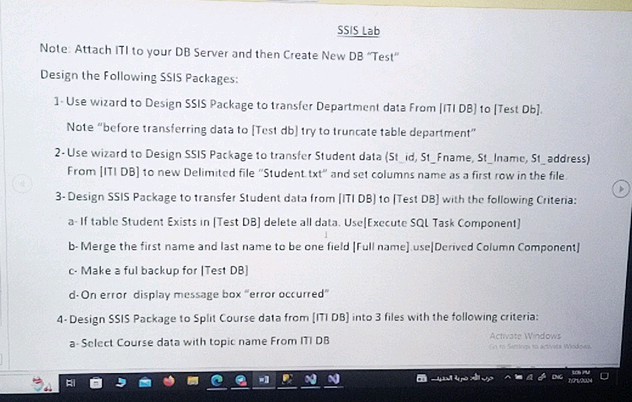 SSIS Lab Note Attach ITI to your DB Server | StudyX