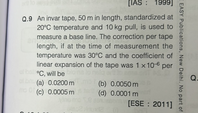 Q 9 An invar tape 50 m in length | StudyX