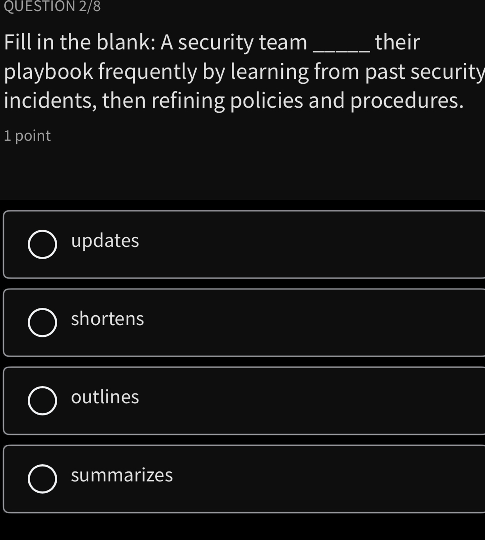 QUESTION 2/8 Fill in the blank A security | StudyX