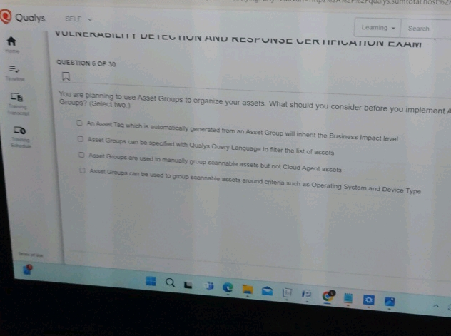 Qualys Learning Search QUESTION 6 OF 30 D | StudyX