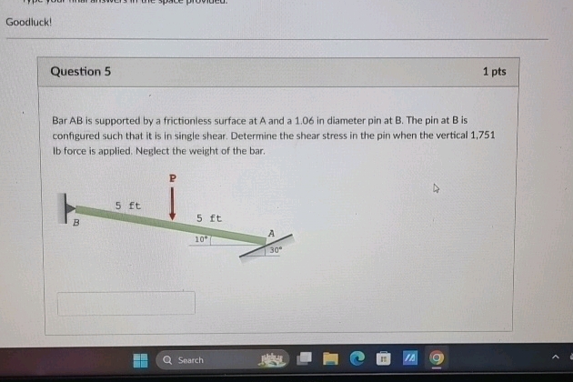 Goodluck Question 5 1 pts Bar A B is | StudyX