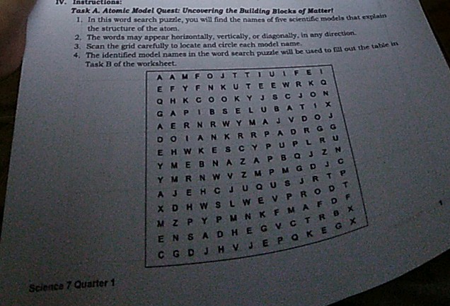 1V Instructions Task A Atomic Model Quest | StudyX