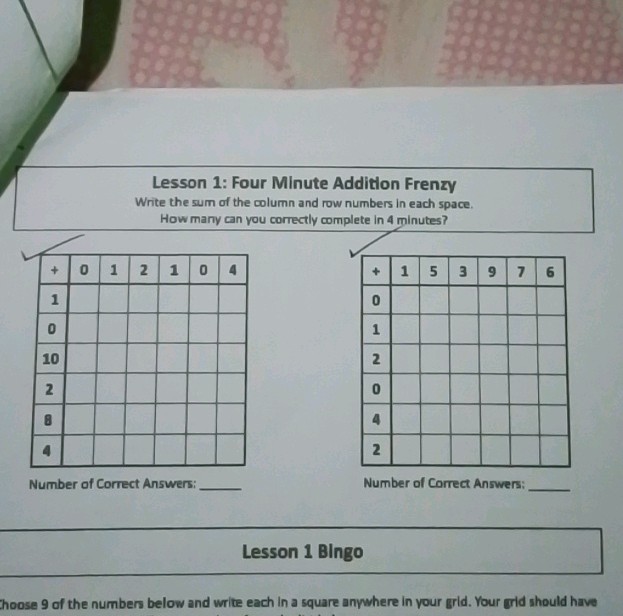 Lesson 1 Four Minute Addition Frenzy Write | StudyX