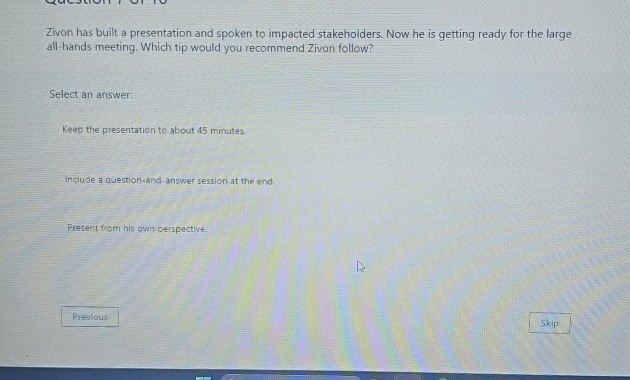 Zivon has built a presentation and spoken | StudyX