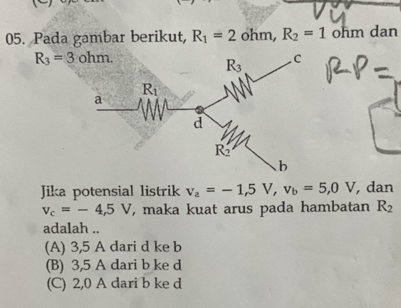 05 Pada gambar berikut R1=2 ohm R2=1 ohm | StudyX