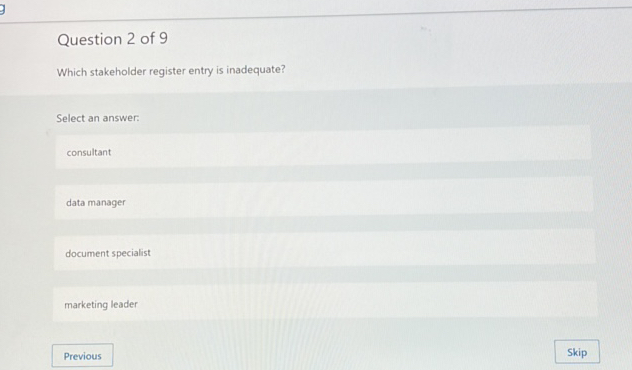 Question 2 of 9 Which stakeholder register | StudyX