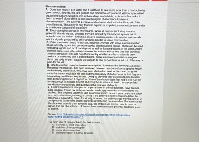 Electroreception A Open your eyes in sea | StudyX