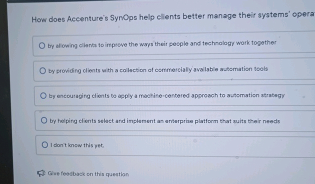 How does Accentures SynOps help clients | StudyX