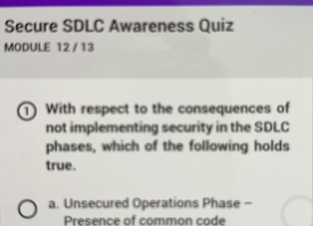 Secure SDLC Awareness Quiz MODULE 12 / 13 | StudyX