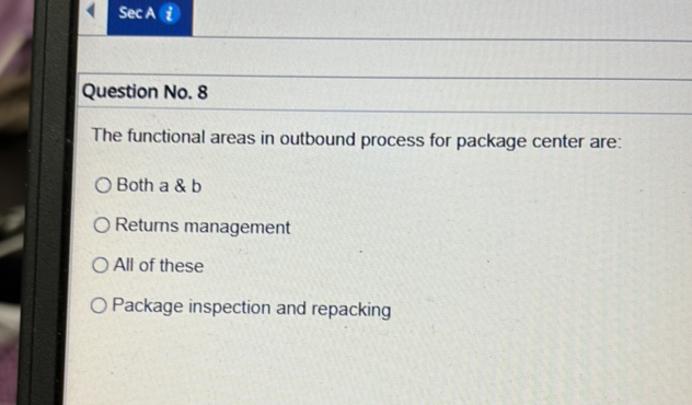 Sec A i Question No 8 The functional areas | StudyX