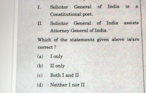 I Solicitor General of India is a | StudyX