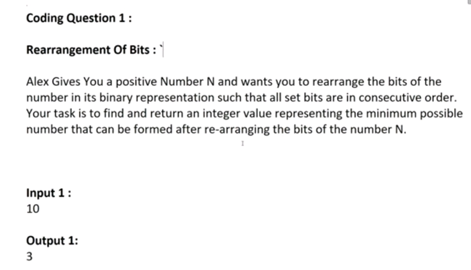 Coding Question 1 Rearrangement Of Bits | StudyX