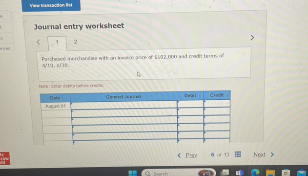 View transaction llst Journal entry | StudyX