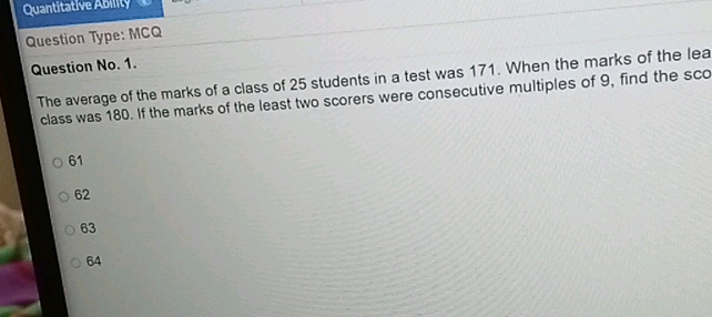 Quantitative Abllis Question Type MCQ | StudyX