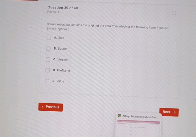 Question 30 of 40 Points 1 Source metadata | StudyX