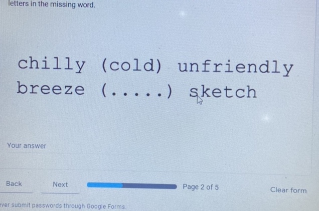 letters in the missing word chilly (cold) | StudyX