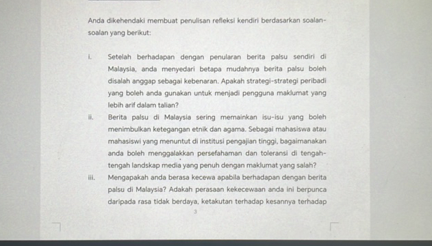 Anda dikehendaki membuat penulisan refleksi | StudyX