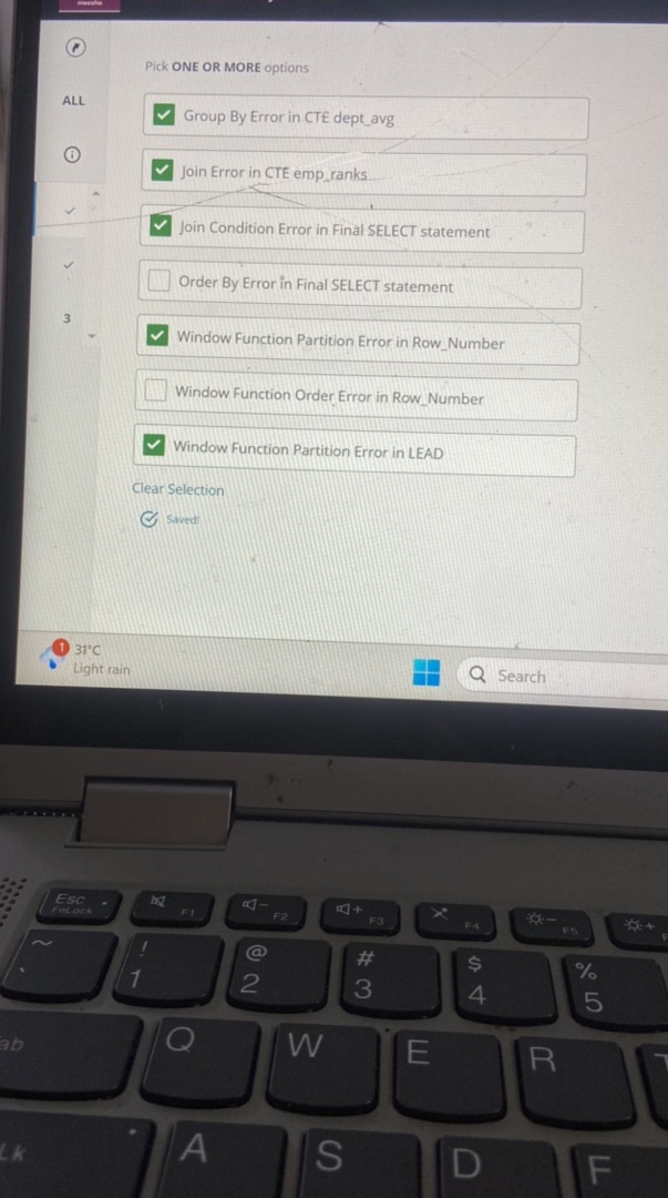 Pick ONE OR MORE options ALL Group By Error | StudyX