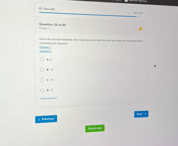 (9) Time left 00 10 08 Question 20 of 80 | StudyX