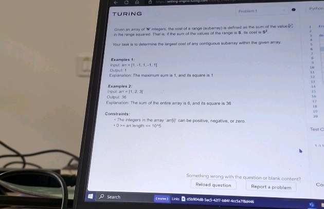 TURING Problem 1 Given an array of N | StudyX