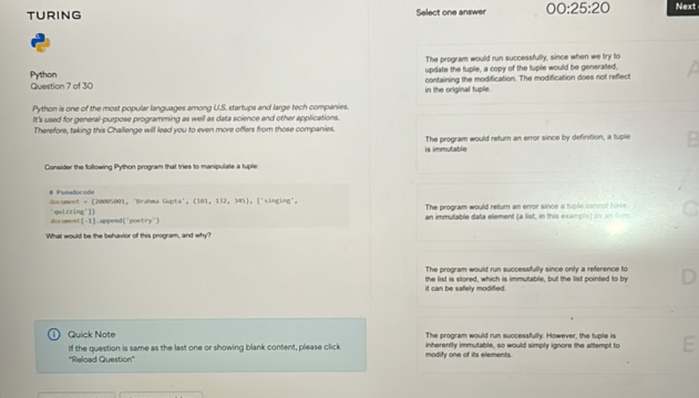 TURING Python Quettion 7 of 30 Python as one | StudyX