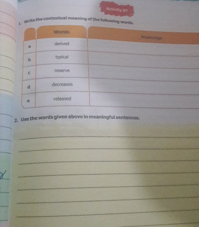 Activity o7 1 Write the contextual meaning | StudyX