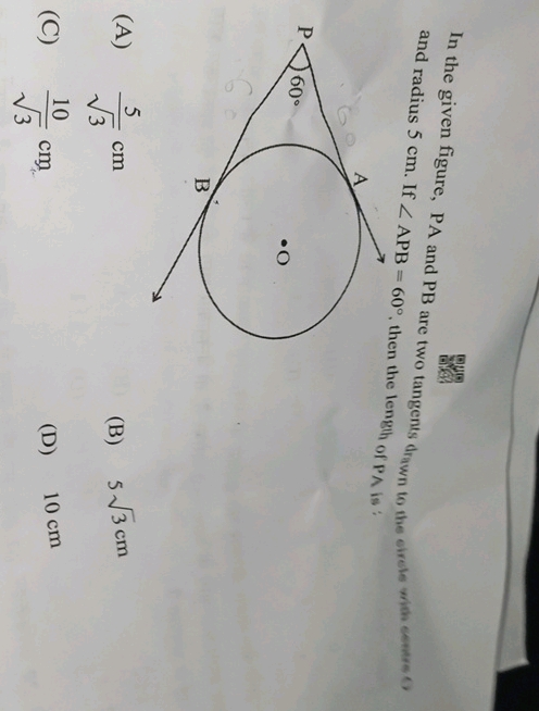 In the given figure PA and PB are two | StudyX