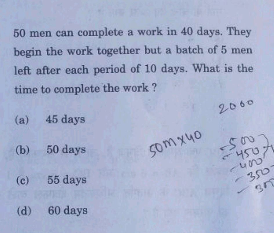 50 men can complete a work in 40 days They